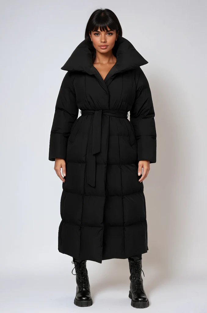 Women’s Long Quilted Winter Coat with Belt – Rosalie Boutique